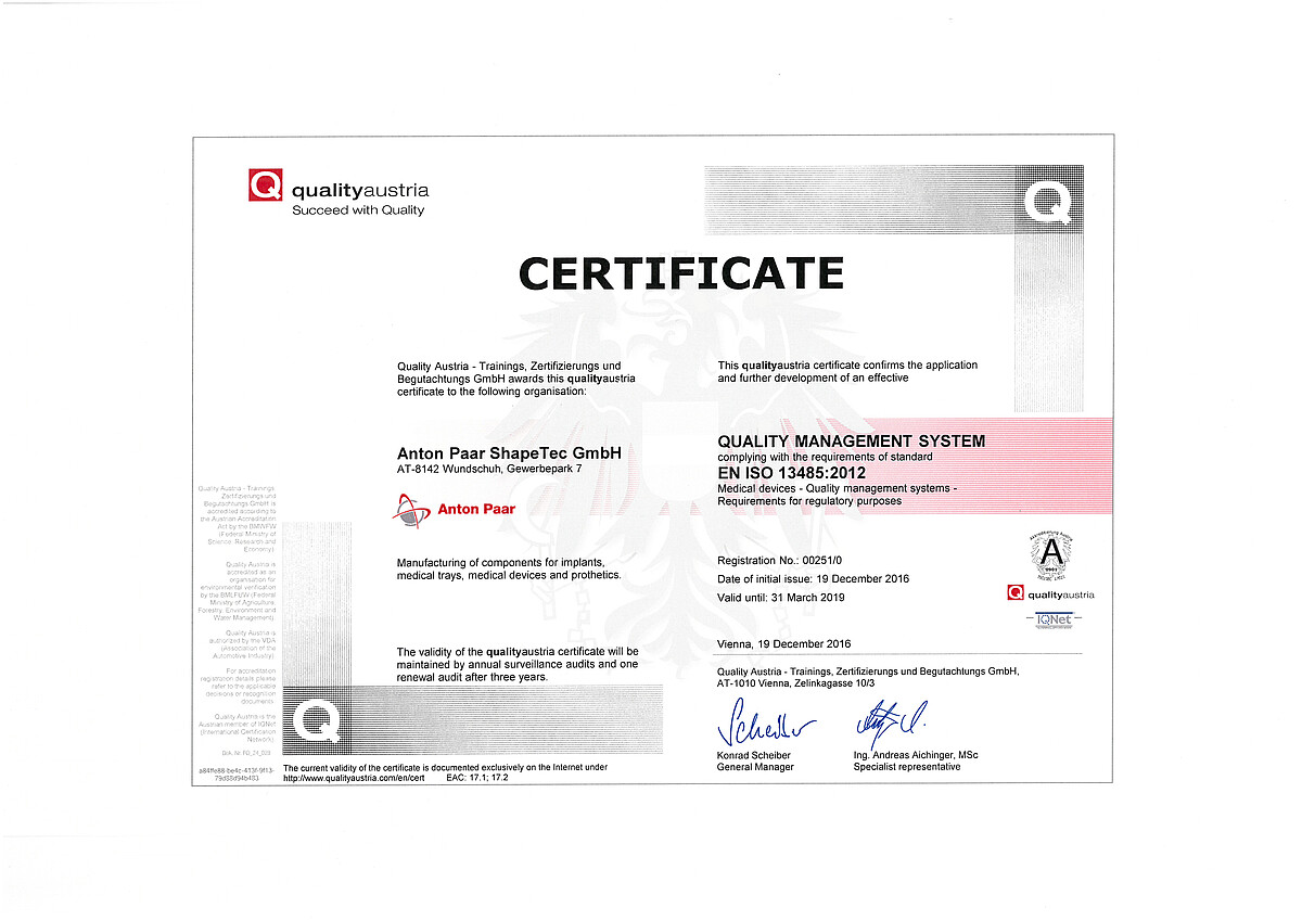 ISO Certificate for Anton Paar ShapeTec | Anton Paar
